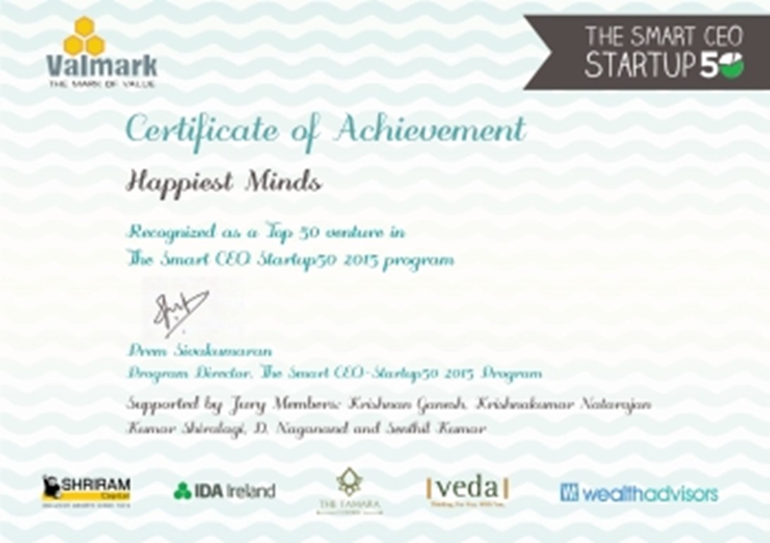 Happiest Minds is “The Start Up of The Year for Rapid Growth”, says The ...